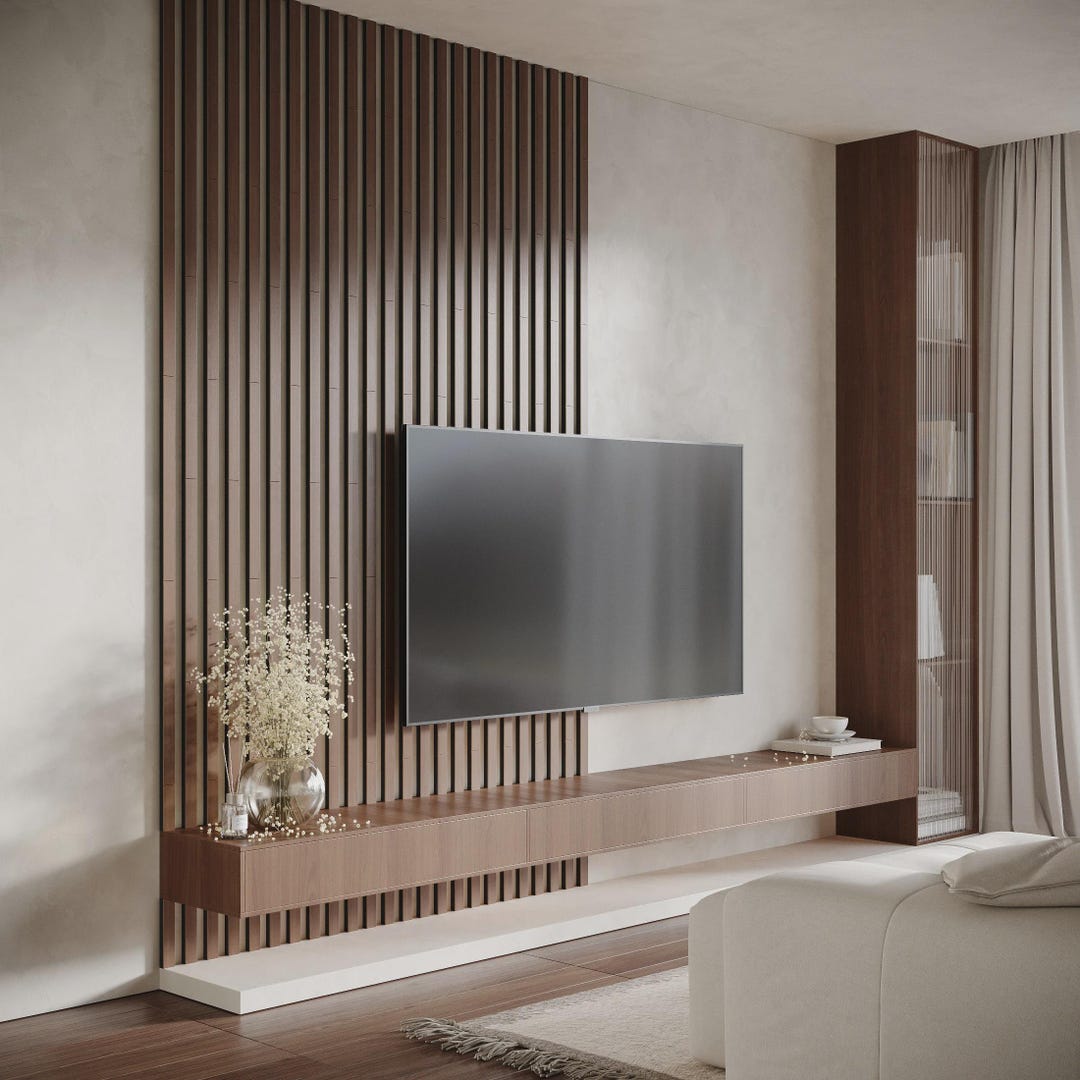 Acoustic Slat Wood (HDF) Wall Stripes Panel «LAMELA-3» | Strip Width 1. ...