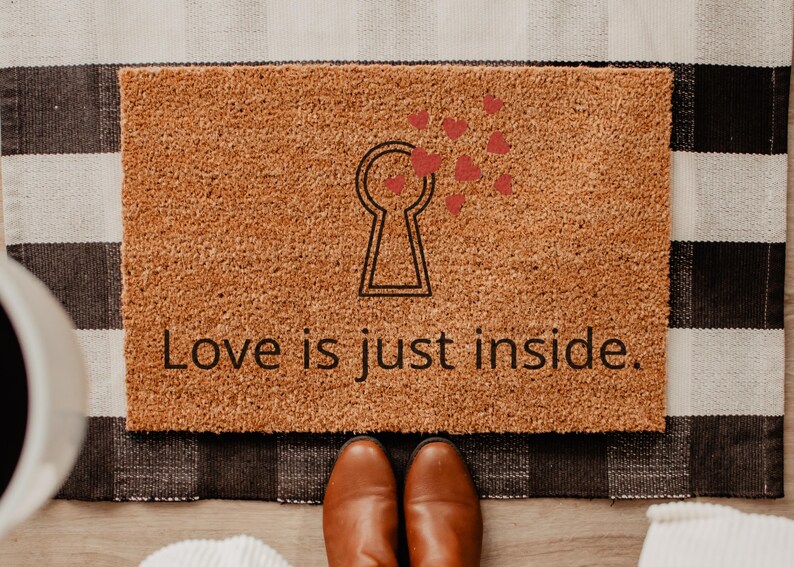 Love is Just Inside Doormat | Romantic Welcome Mat, Minimalist Front ...