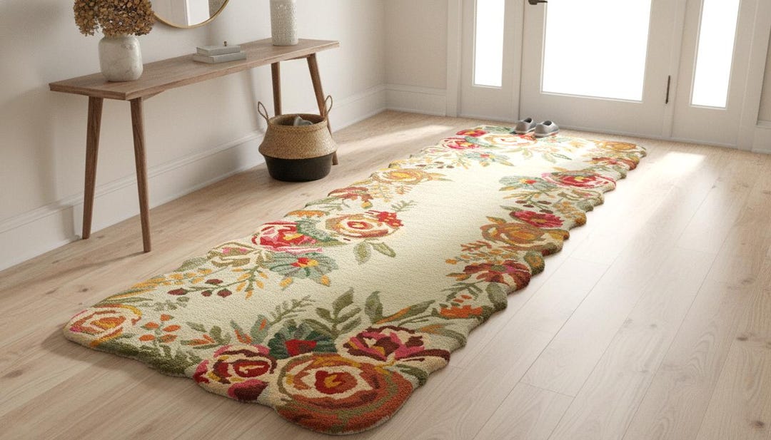 Handmade Irregular Floral Runner Rug, Wool Area Rug, Vintage Hallway ...