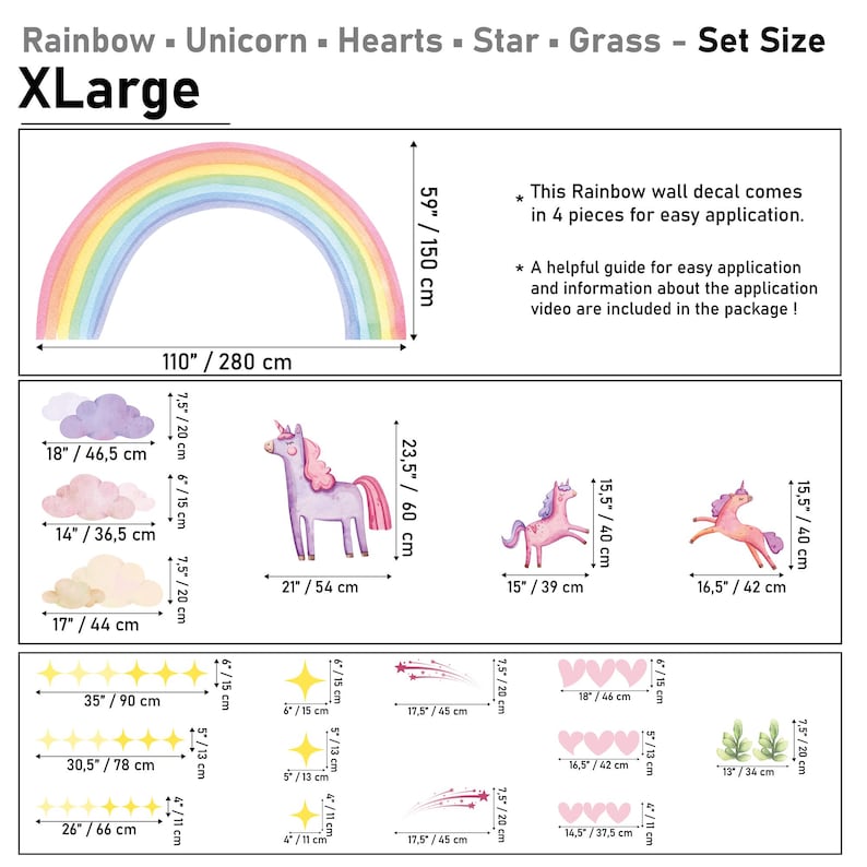 Rainbow Unicorn Wall Decal – Pastel Boho Nursery Mural for Kids Room ...