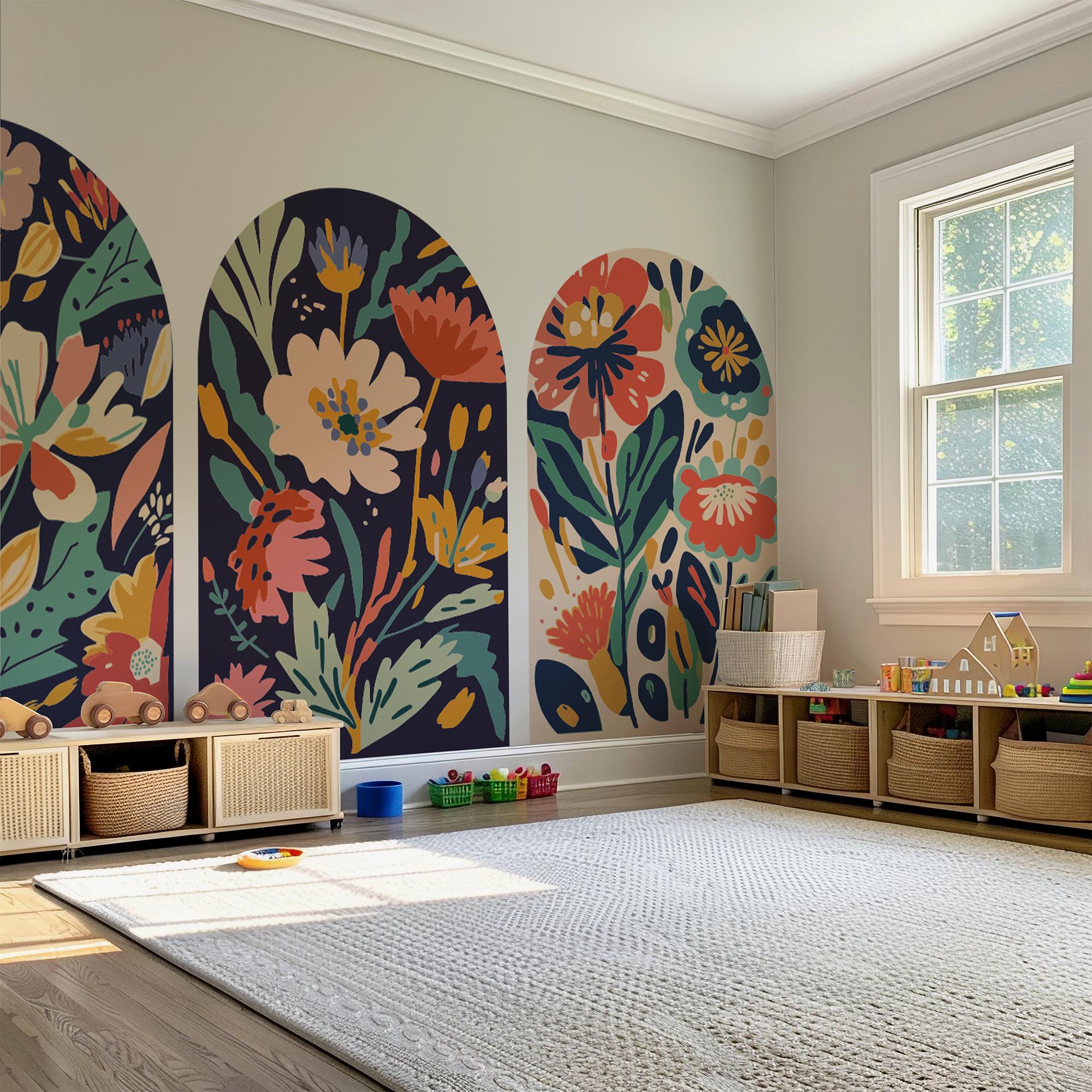 Vibrant Floral Arch Wall Decals - Colorful Botanical Wall Art - Etsy