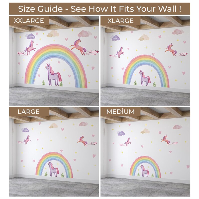 Rainbow Unicorn Wall Decal – Pastel Boho Nursery Mural for Kids Room ...