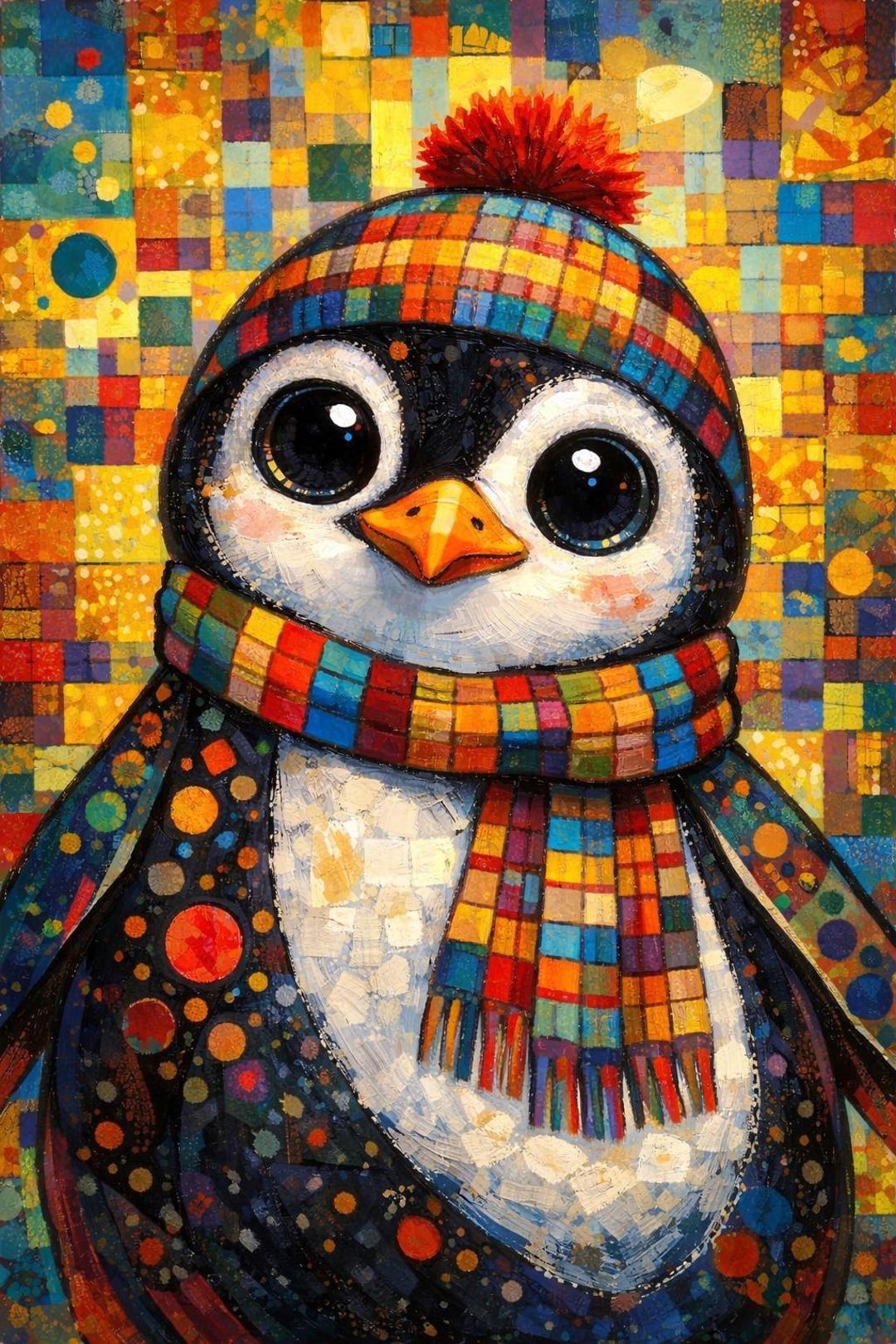 Mosaic Penguin Nursery Art, Colorful Abstract Painting (digital ...