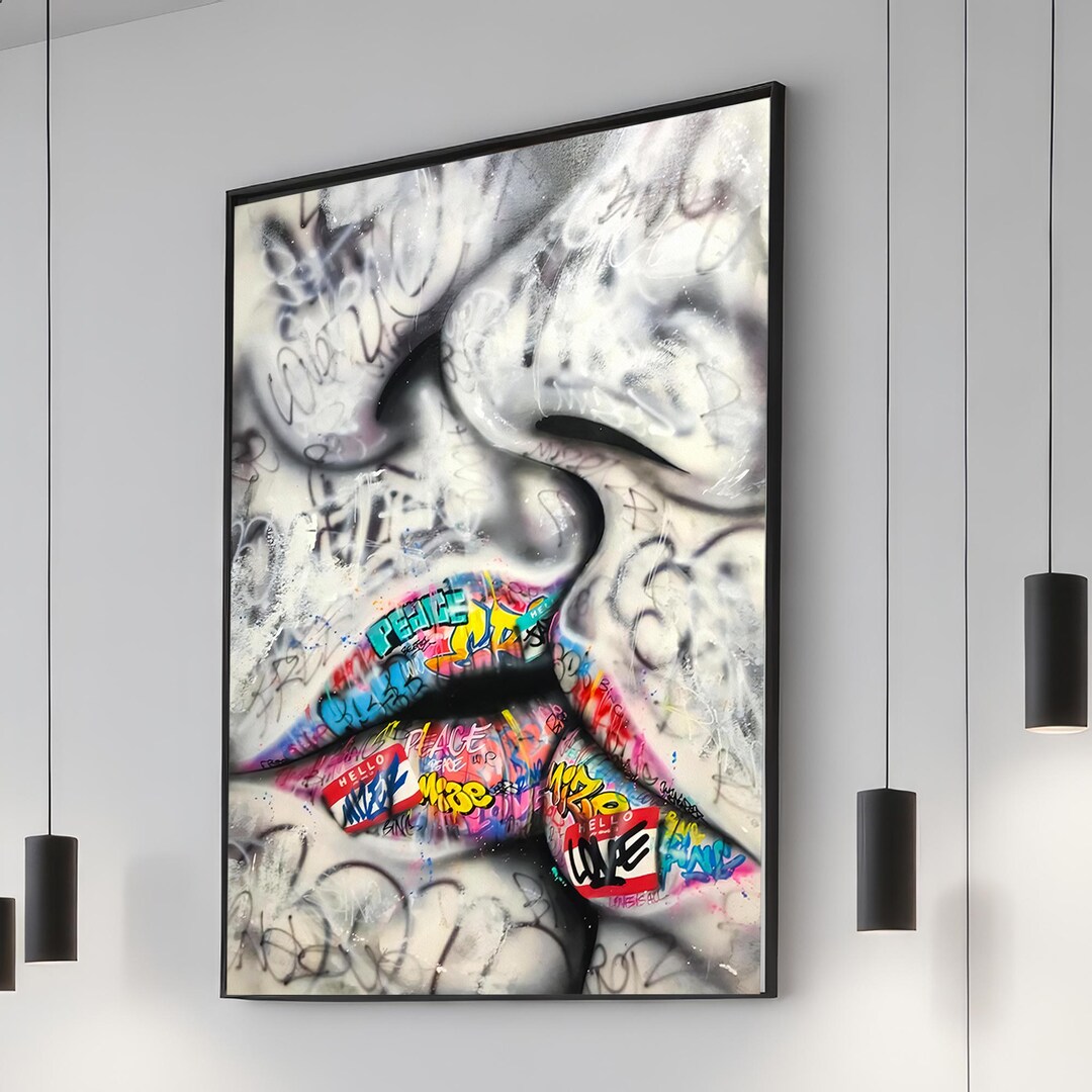 Urban Lips Graffiti Expression Wall Art Print on Canvas Framed Home ...