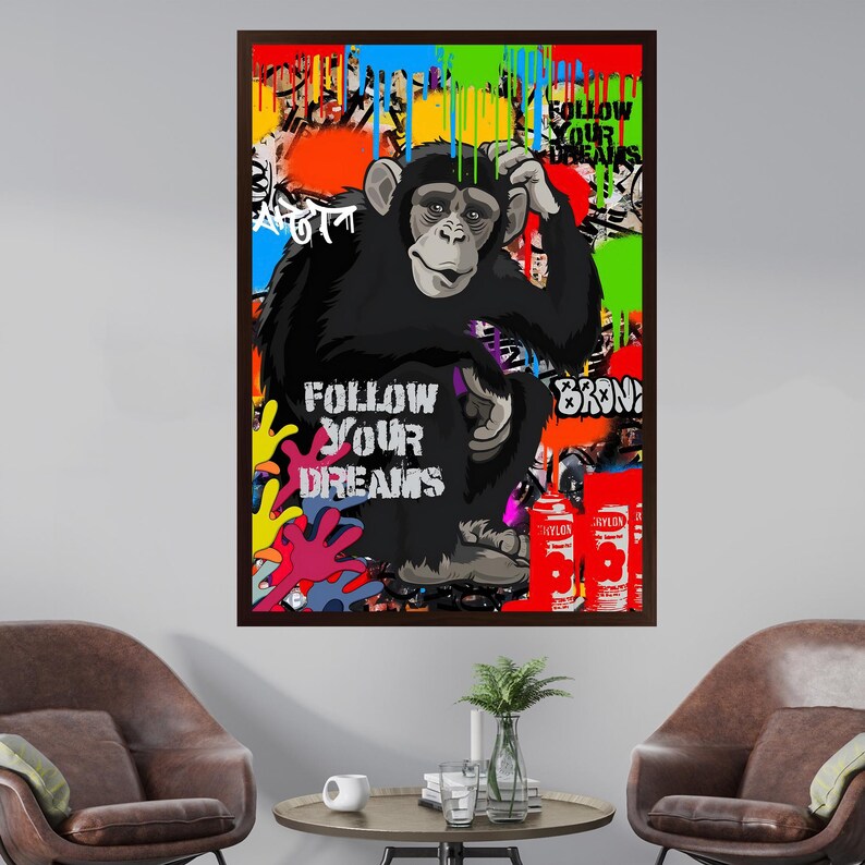 Urban Graffiti Chimpanzee Pop Art Wall Art Print on Canvas Framed Home ...