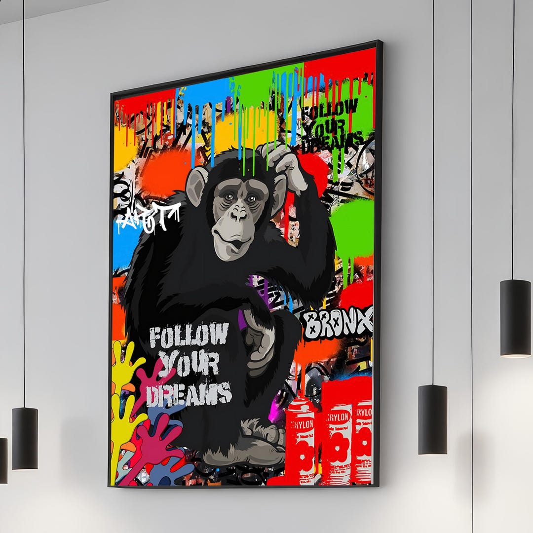 Urban Graffiti Chimpanzee Pop Art Wall Art Print on Canvas Framed Home ...