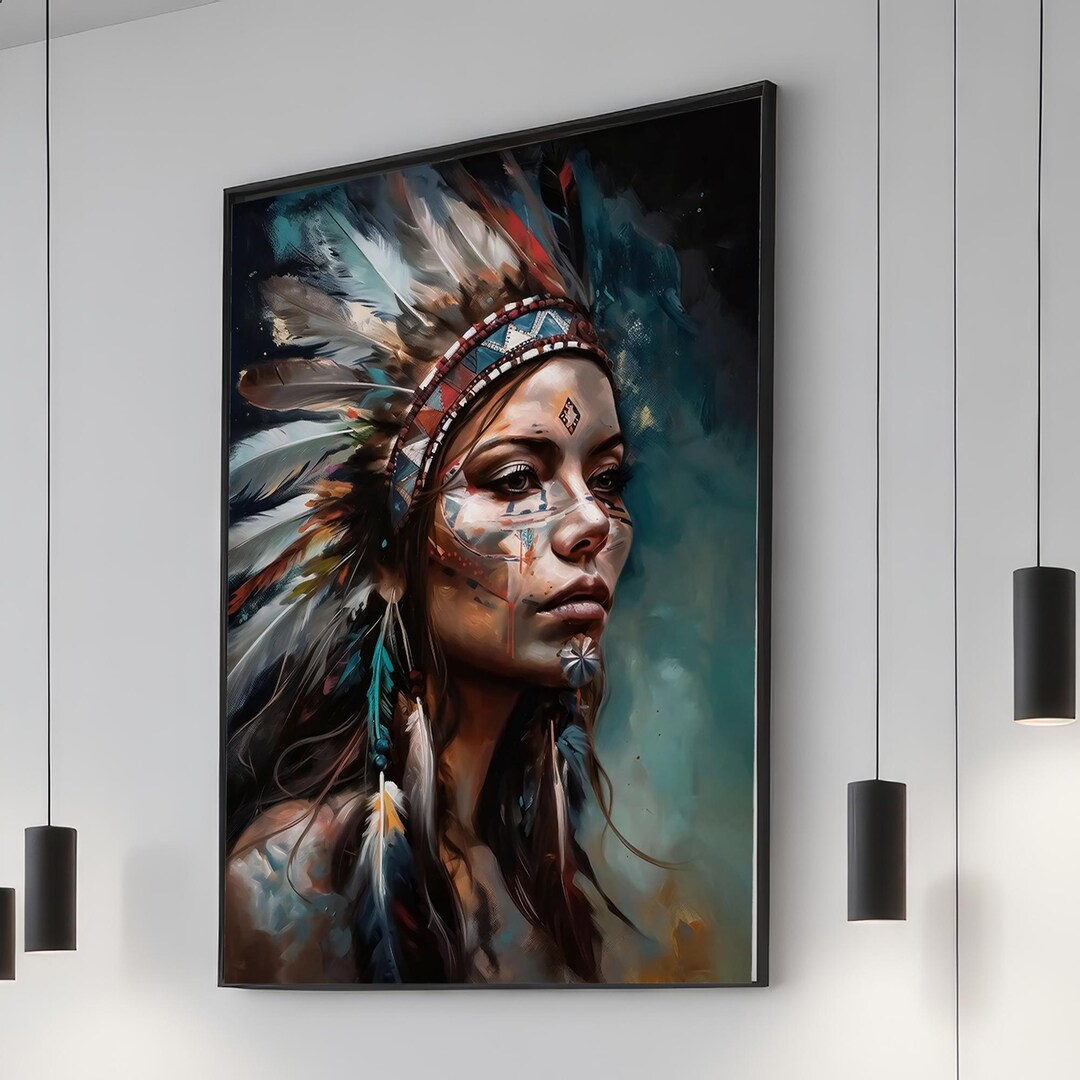 Modern Tribal Portrait Wall Art Print on Canvas Framed Home Decor ...