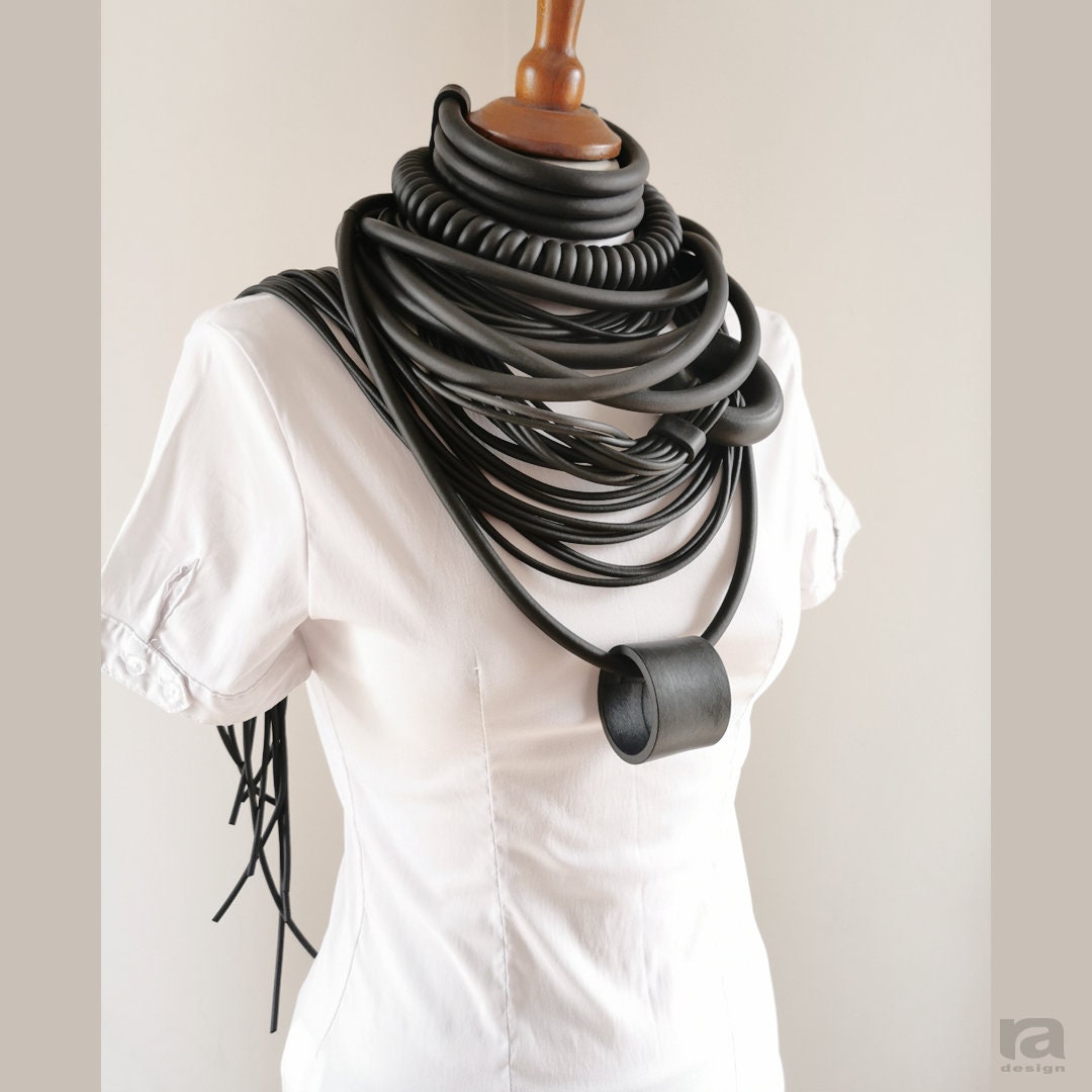 Black Foam Rubber Necklace Designers Necklace Art Jewelry - Etsy