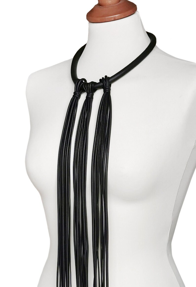 Long Multi Strand Rubber Necklace Black Necklace Black - Etsy