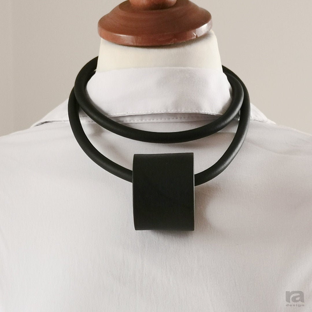 Black Foam Rubber Necklace, Designers Necklace, Art Jewelry, Powerful ...