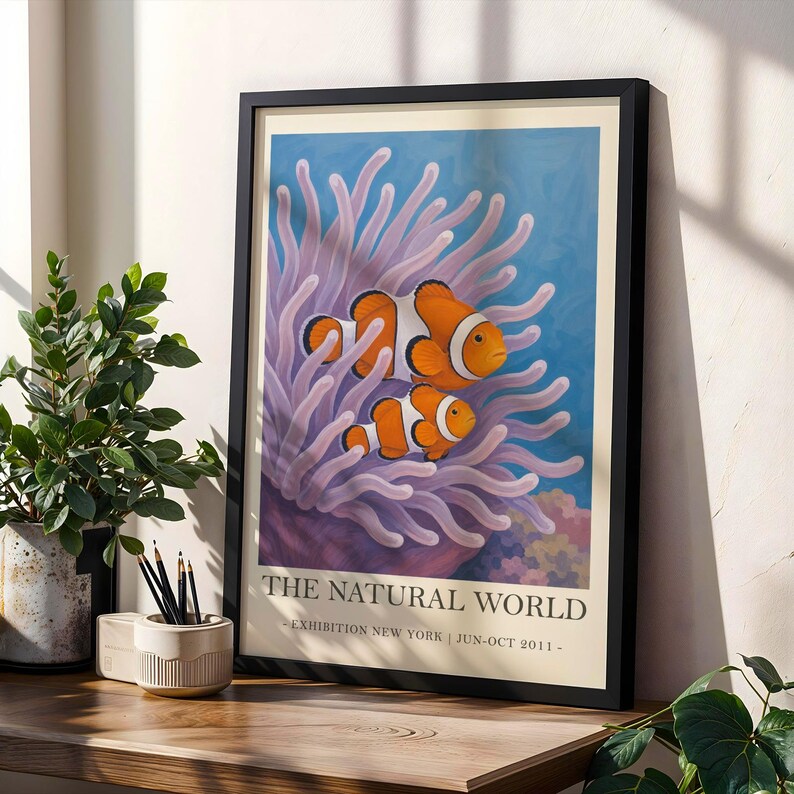 Clownfish and Anemone Poster – Modern Marine Illustration, Ocean Colors ...