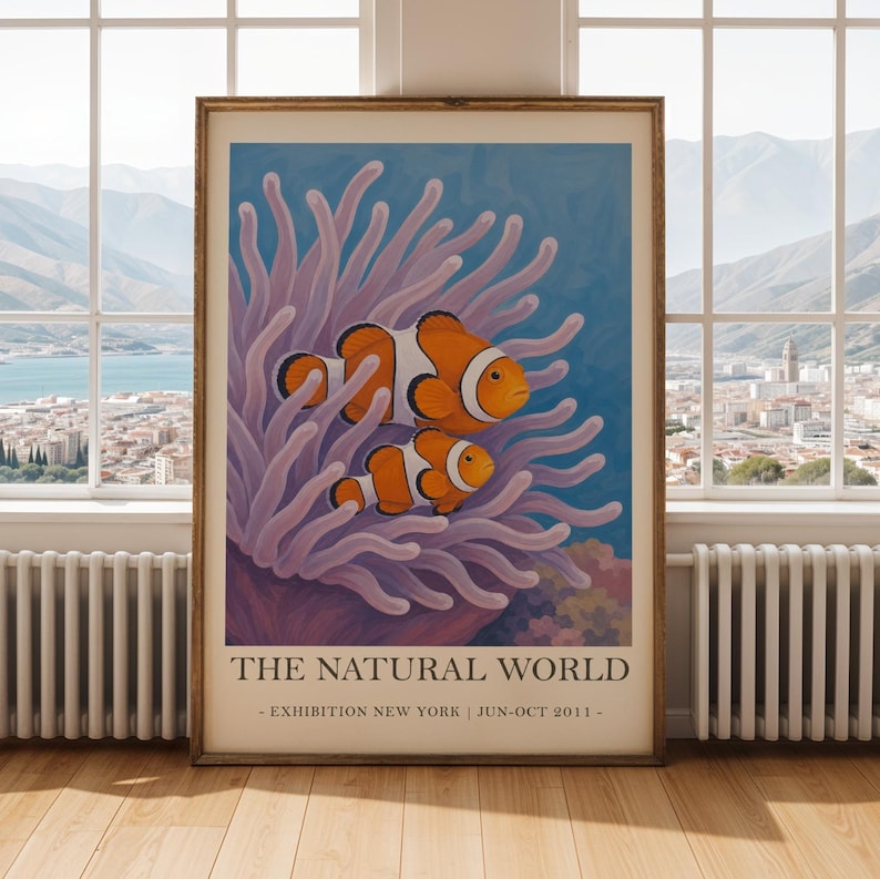 Clownfish and Anemone Poster – Modern Marine Illustration, Ocean Colors ...
