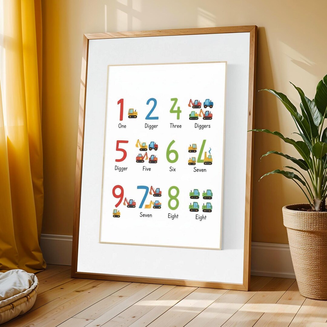 Cartoon Diggers Number Poster – Red and Blue Art Print | Kids ...