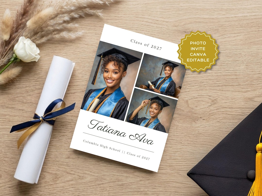 Three Photo Graduation Invite Template Photo Grad Invite Graduation ...