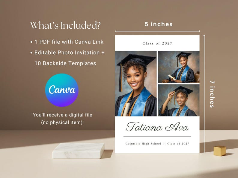 Three Photo Graduation Invite Template Photo Grad Invite Graduation ...