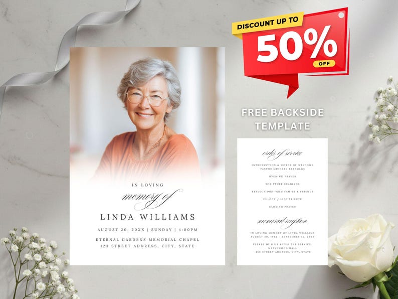 Minimalist Funeral Invitation Template for Celebration of Life Invite ...