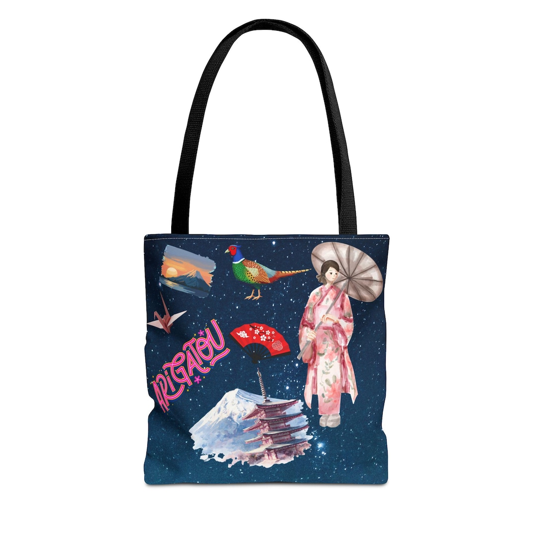 Japanese Souvenir Tote, Mount Fuji, Cherry Blossom, Kimono Icon, Japan ...