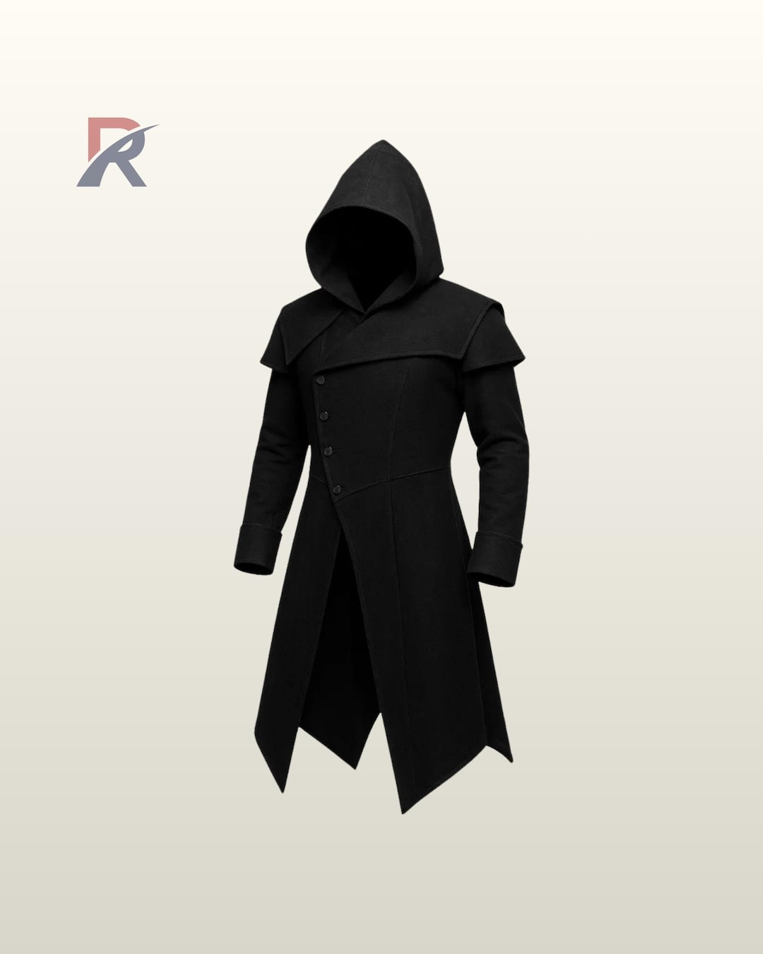 Black Hooded Assassin Coat Medieval Cloak Cape Jacket Gothic Steampunk ...