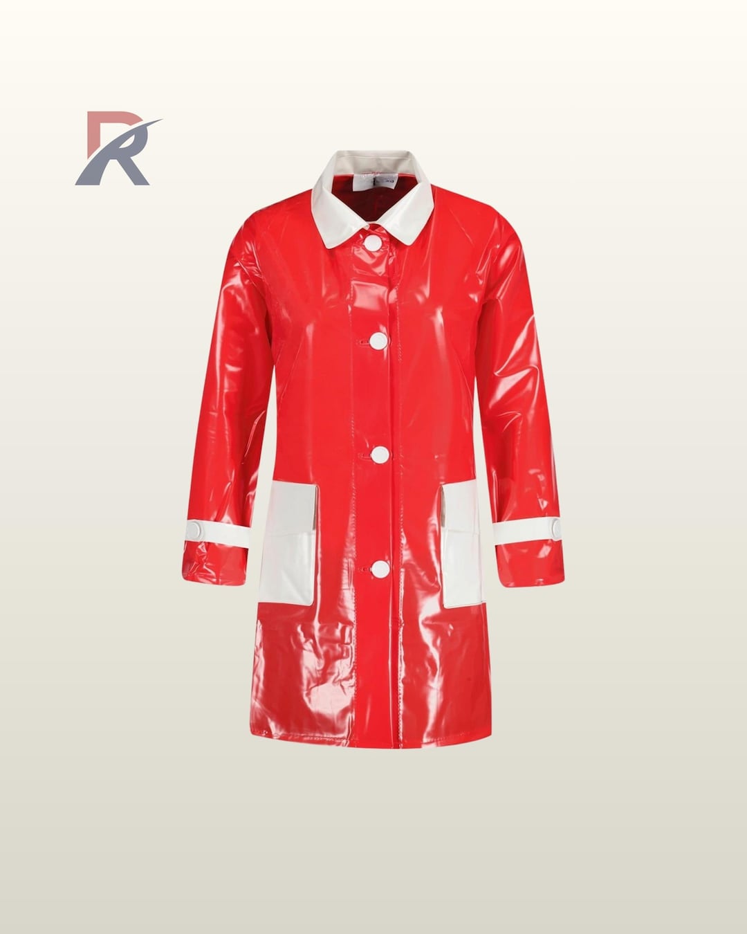 PVC Vinyl Raincoat: Retro-chic Patent Leather Look, Color Block Detail ...