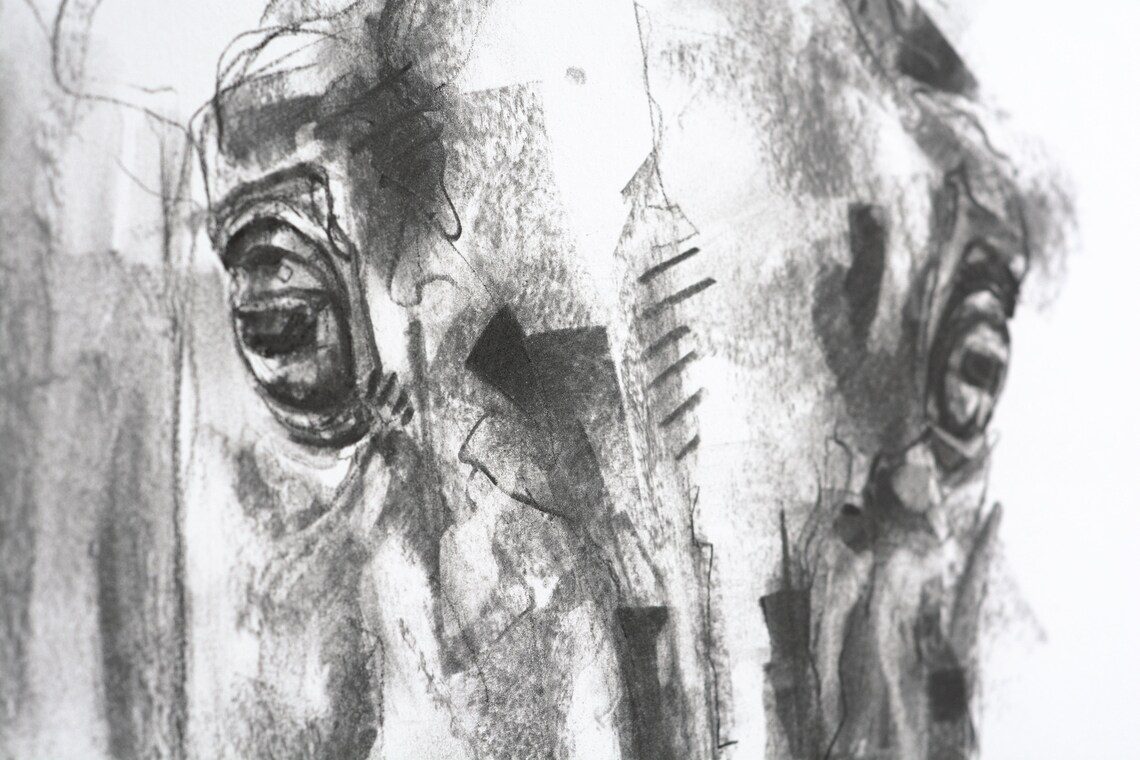 Original Charcoal and Black Chalk Drawing on Paper of 3 Horses - Etsy