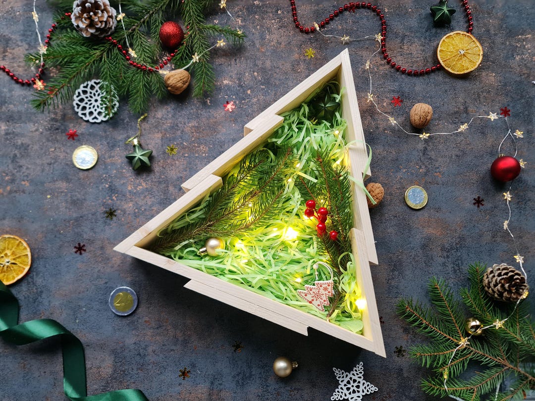 Fir Tree Wooden Gift Box, Christmas New Year Decor (33x33x9cm) - Etsy