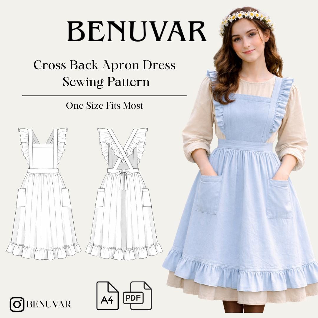 Cross Back Apron Dress Sewing Pattern PDF | A4 | Bonus Pattern Included ...