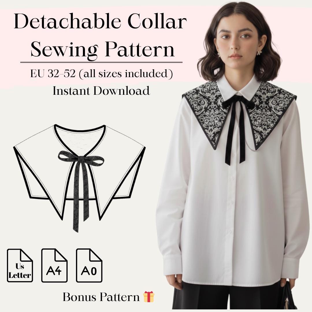 Detachable Collar Sewing Pattern | Eu 32–52 | A4 A0 Us Letter | Bonus ...