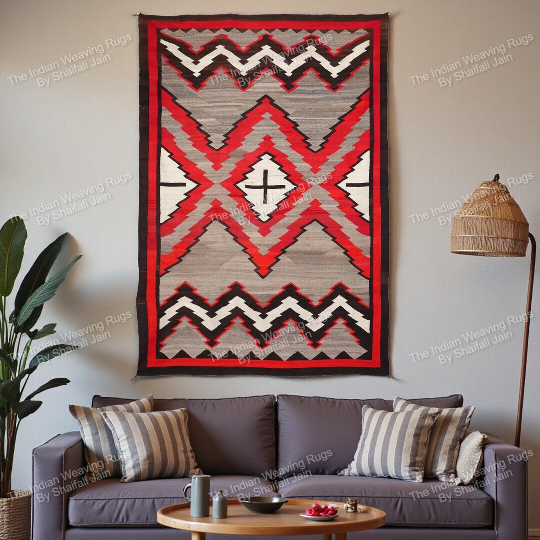 5x8 Handwoven Wool Navajo Rug Southwestern Pattern Native American ...