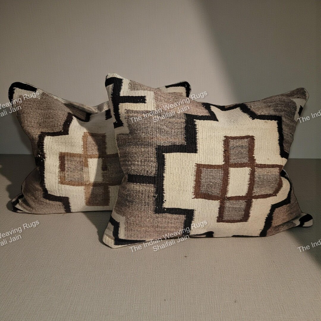 18"x24" Pair Handwoven Wool Navajo Rug Cushion Cover Southwestern ...