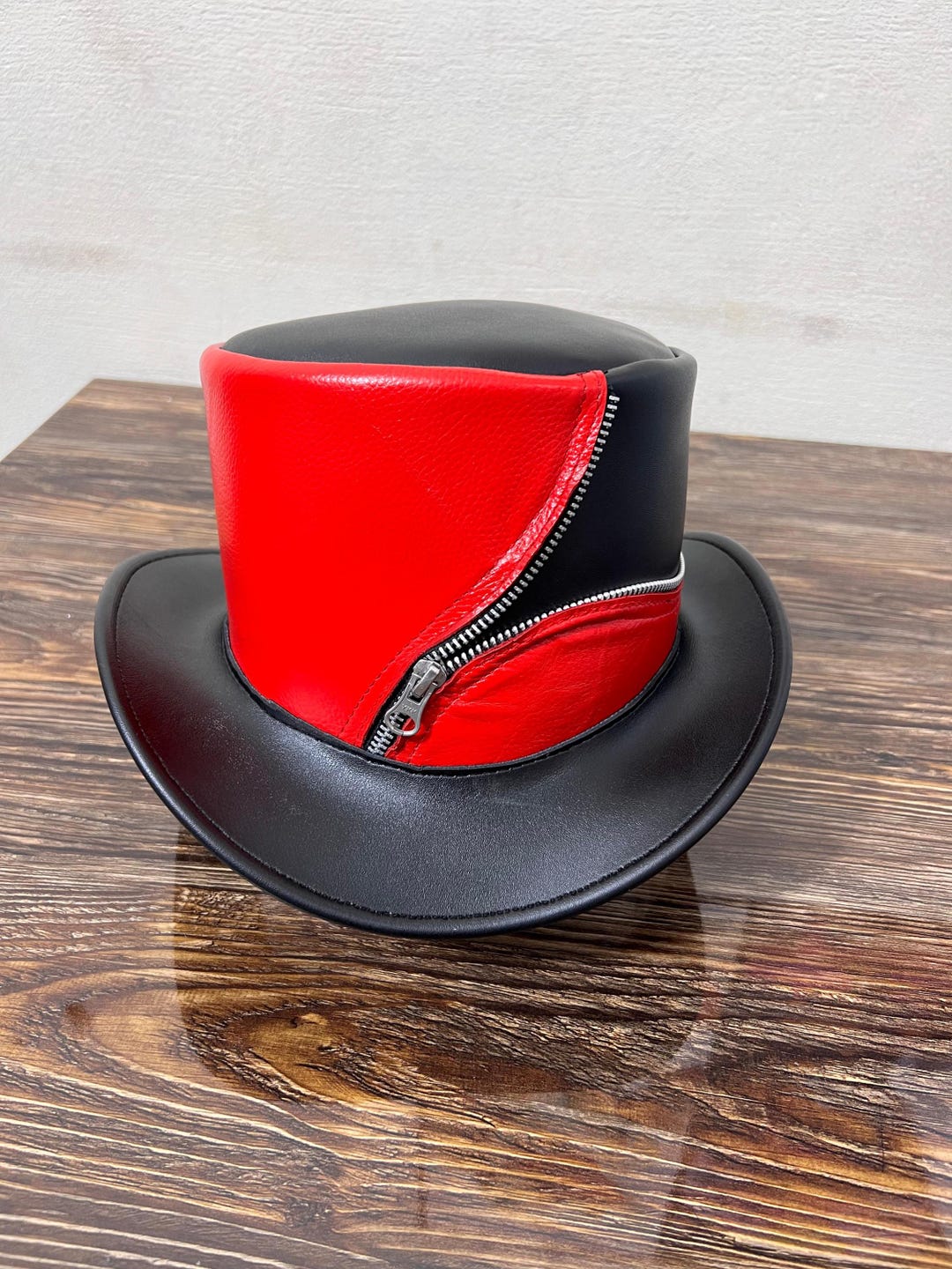 Red and Black Leather Top Hat: Steampunk Zipper Hat - Etsy
