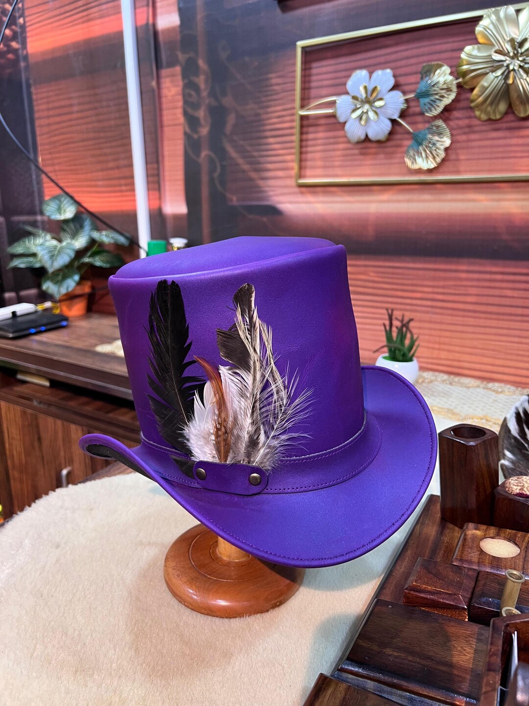 Steampunk Top Hat: Purple Leather Costume Victorian Hat - Etsy