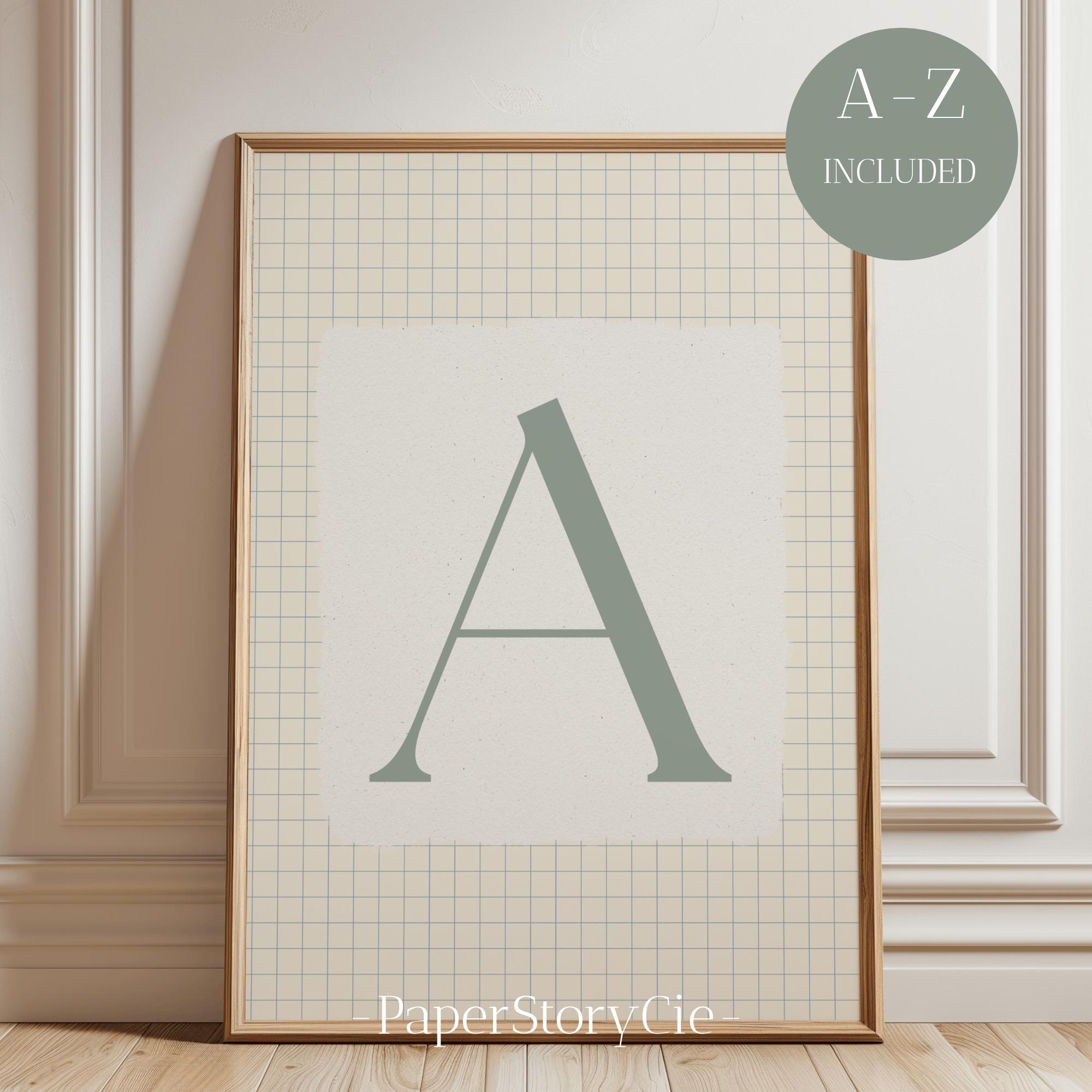 Nursery Name Prints, Sage Green Initial Print: Vintage Cottagecore ...