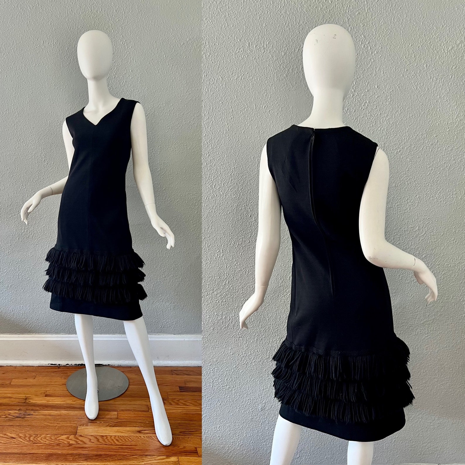 Vintage 60s Black Mod LILLI ANN Knit Yarn Trim Wool Party Dress S - Etsy