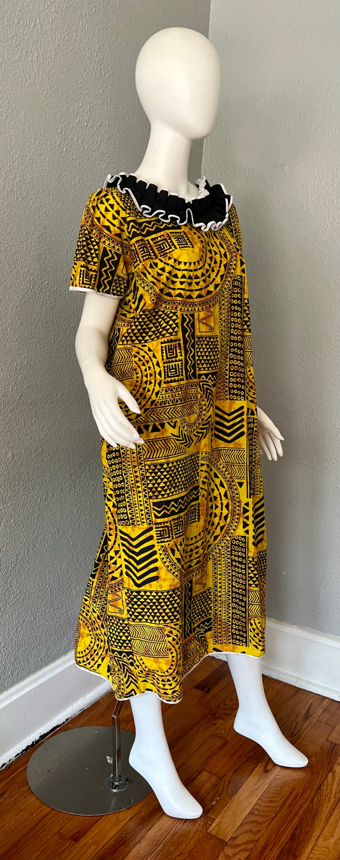 Vintage Yellow Tribal African Ethnic MUMU Cotton Summer Dress M - Etsy