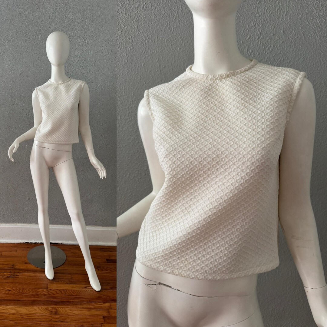 Vintage 60s White Textured Mod Crop Tank Top Blouse S - Etsy