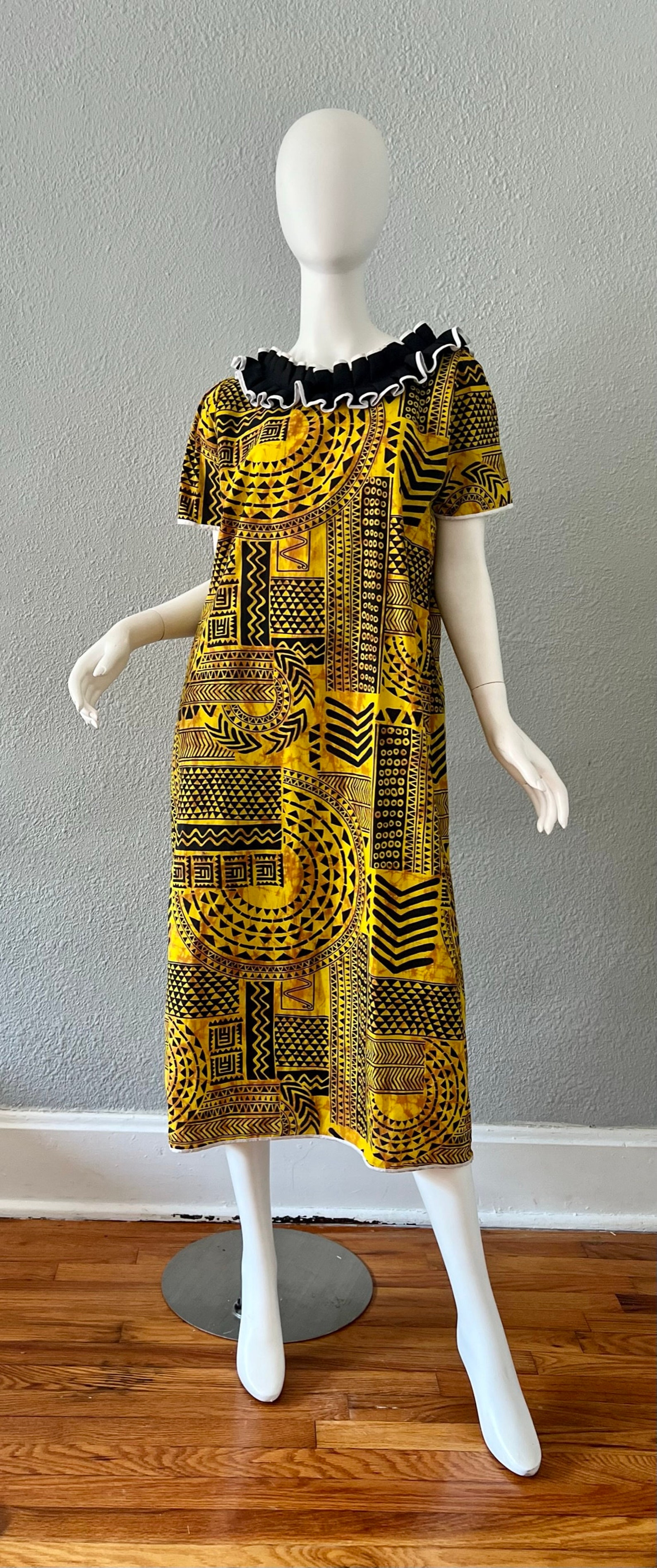 Vintage Yellow Tribal African Ethnic MUMU Cotton Summer Dress M - Etsy