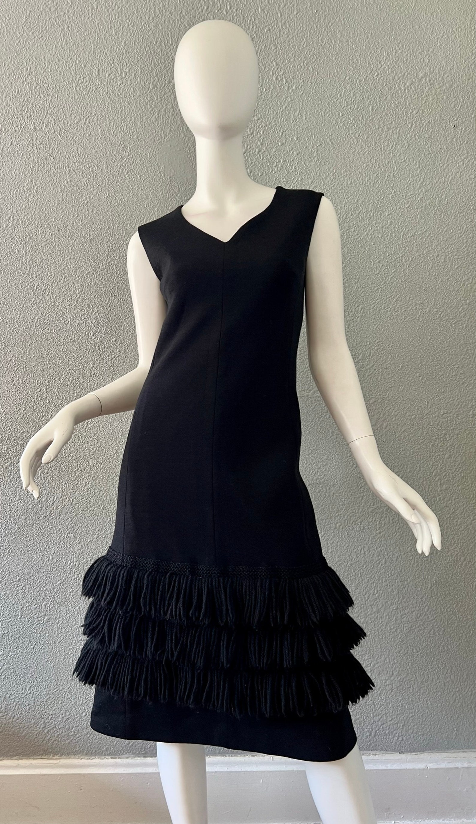 Vintage 60s Black Mod LILLI ANN Knit Yarn Trim Wool Party Dress S - Etsy