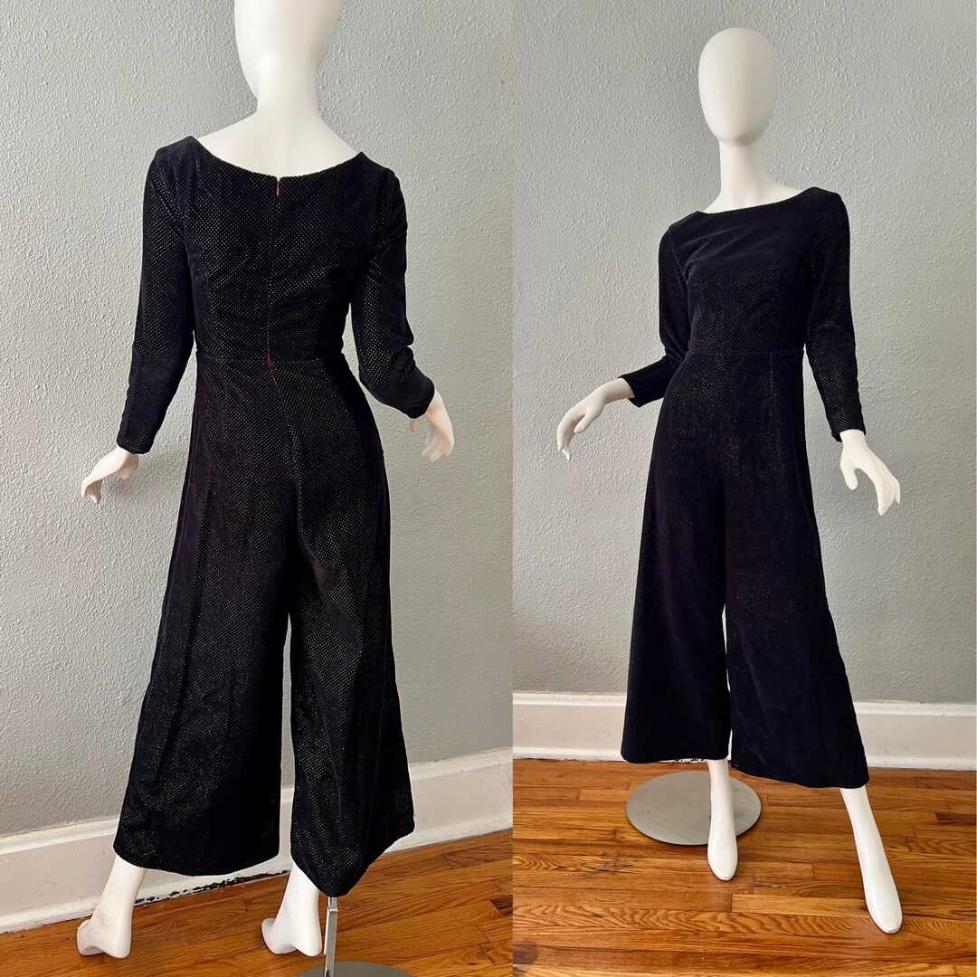 Vintage 60s Black DISCO Velvet MOD Wide Leg Pantsuit Jumpsuit XS - Etsy