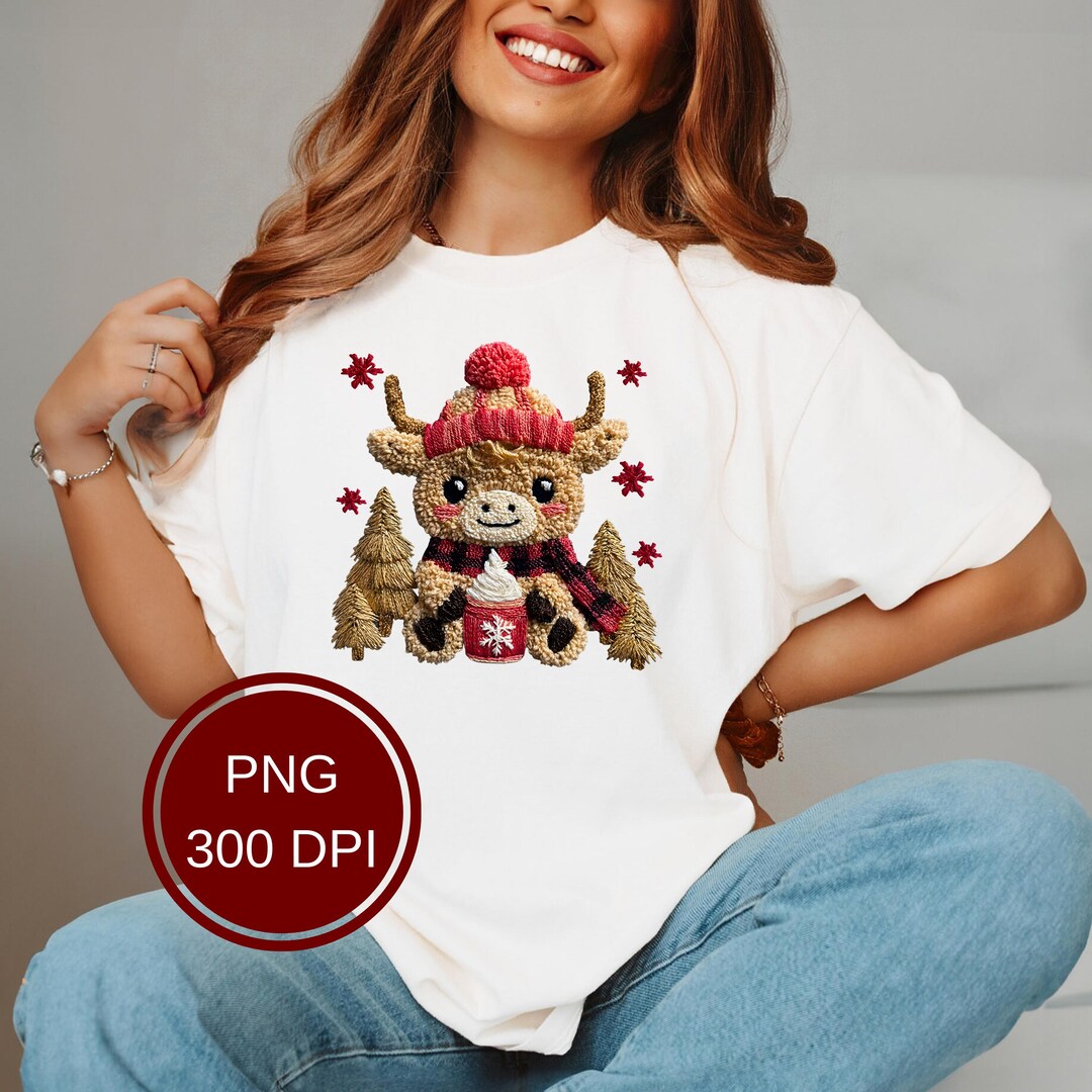 Faux Crochet Highland Cow PNG – Cute Winter Calf | Preppy Xmas ...