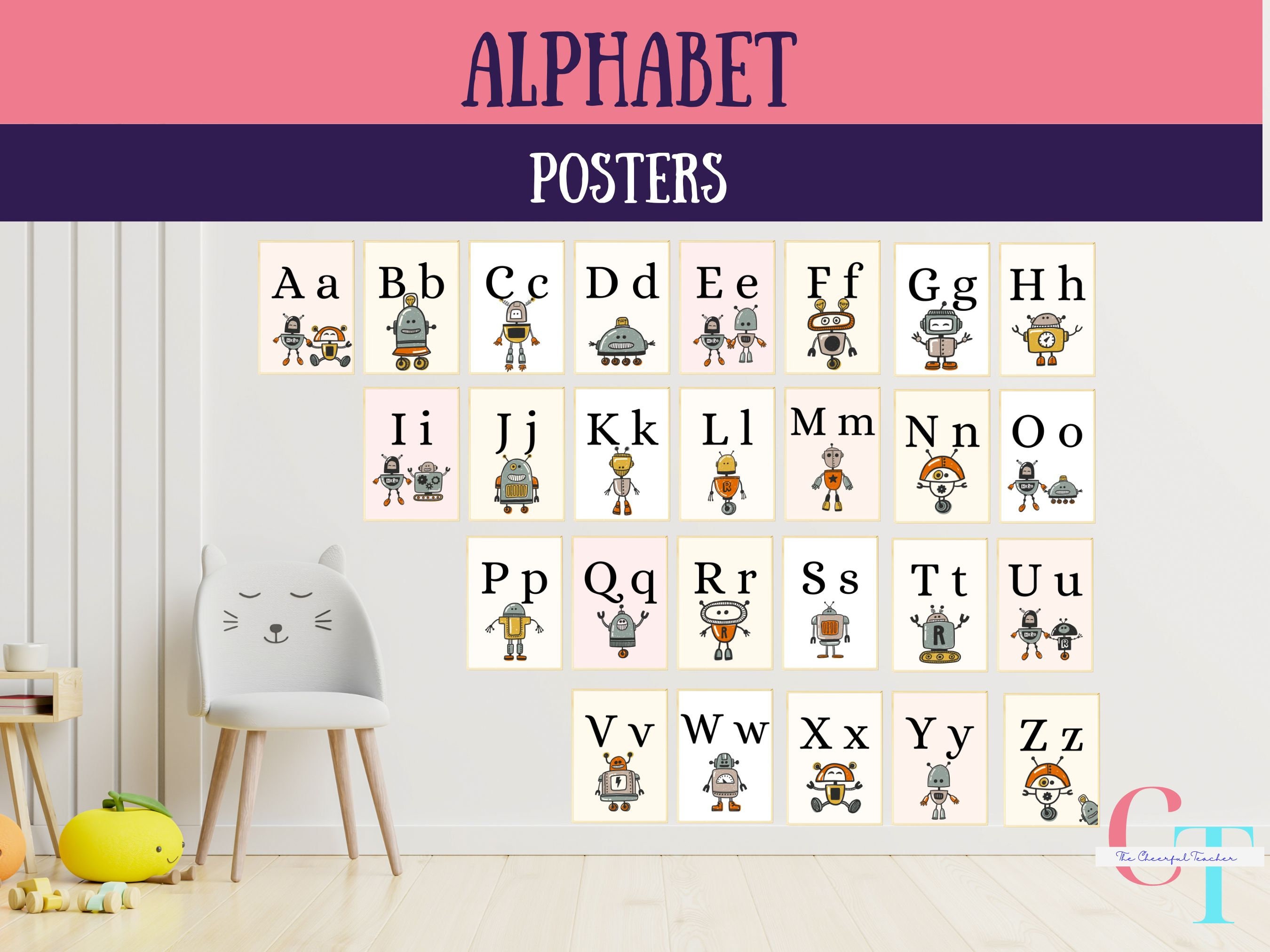 Robot Alphabet Poster, Playroom Wall Decor, Robots ABC Poster, Nursery ...