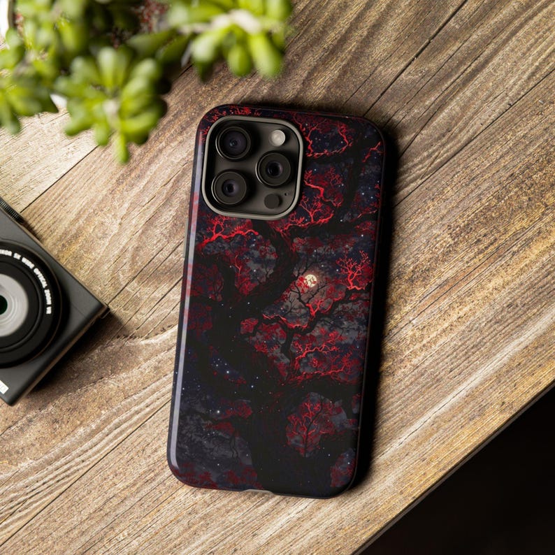 Red Black Tree Moon Forest Phone Case, Gothic Dark Aesthetic iPhone ...