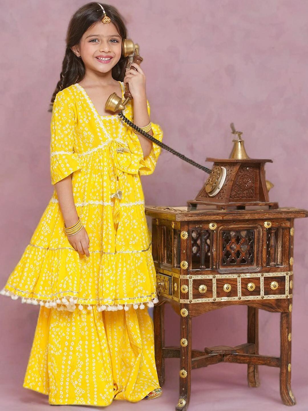 Girls Bandhani Kurta Set – Empire Style Cotton Outfit With Sharara ...
