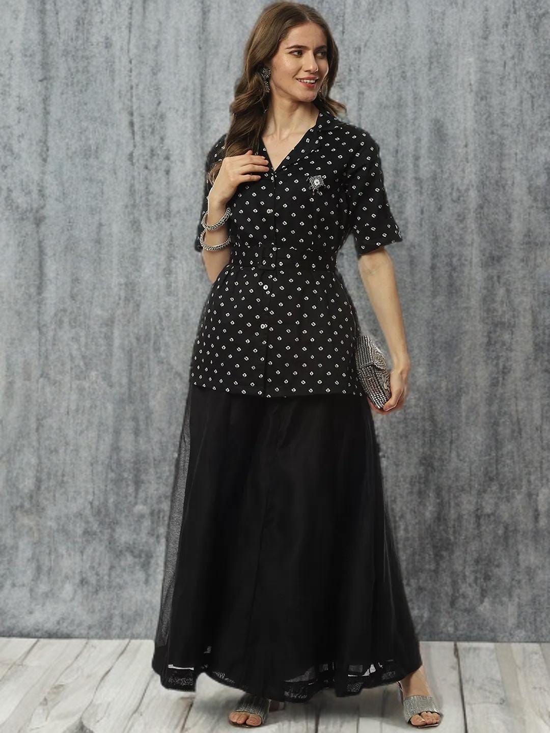 Black Shirt & Palazzo Co-ord – Printed Longline Top, Boho Style, Gift ...
