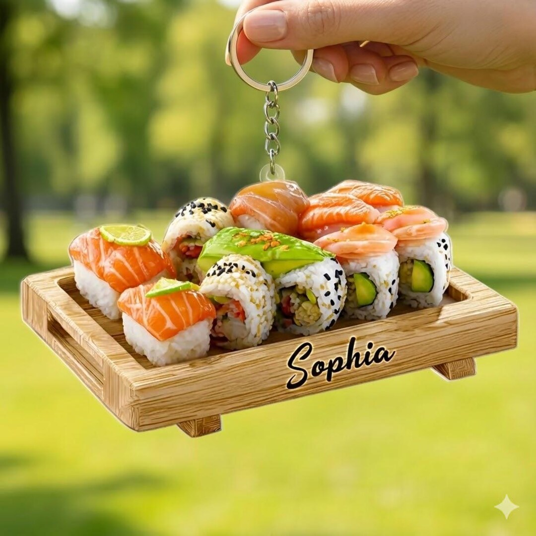 Custom Sushi Keychain – Personalized Name 2D Sushi Charm, Japanese Food ...