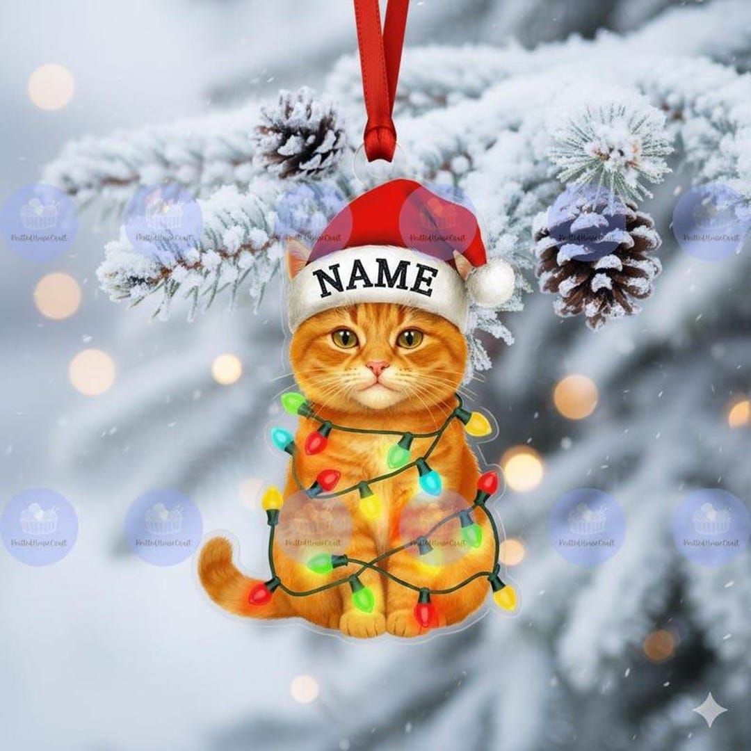 Personalized Orange Cat Christmas Ornament, Custom Flat 2D Ornament ...