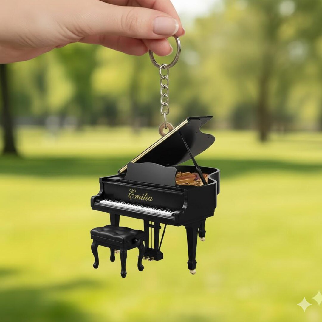 Personalized Piano Acrylic Keychain, Custom Name Musician Keyring, Flat ...