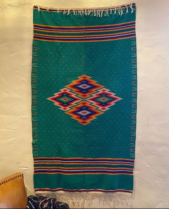 Antique Mexican Saltillo Serape Diamond Aggregate Blanket - Etsy