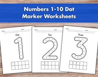 Numbers 1-10 Dot Marker Worksheets for Preschoolers, Fine Motor Skills ...