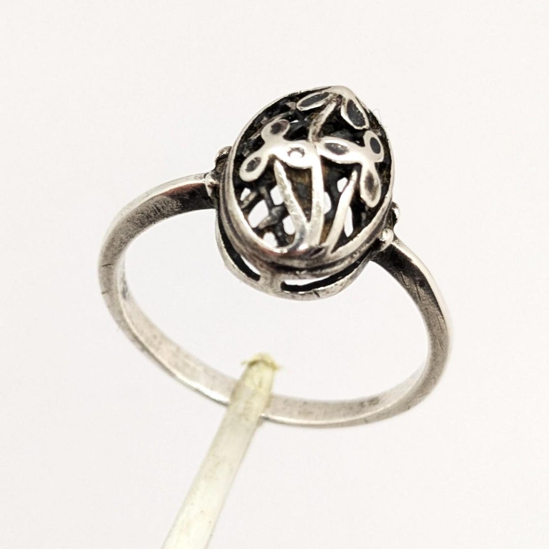 Vintage Soviet RING Silver 875 Stamp Star USSR in a Floral Style -size ...