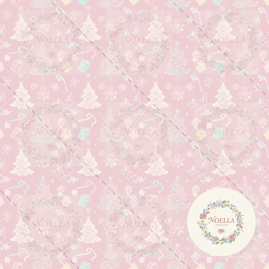 Light Pink Pastel Christmas Seamless Digital Pattern | Holly ...